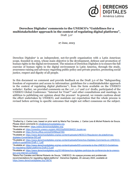 Derechos Digitales’ comments to the UNESCO’s “Guidelines for a ...